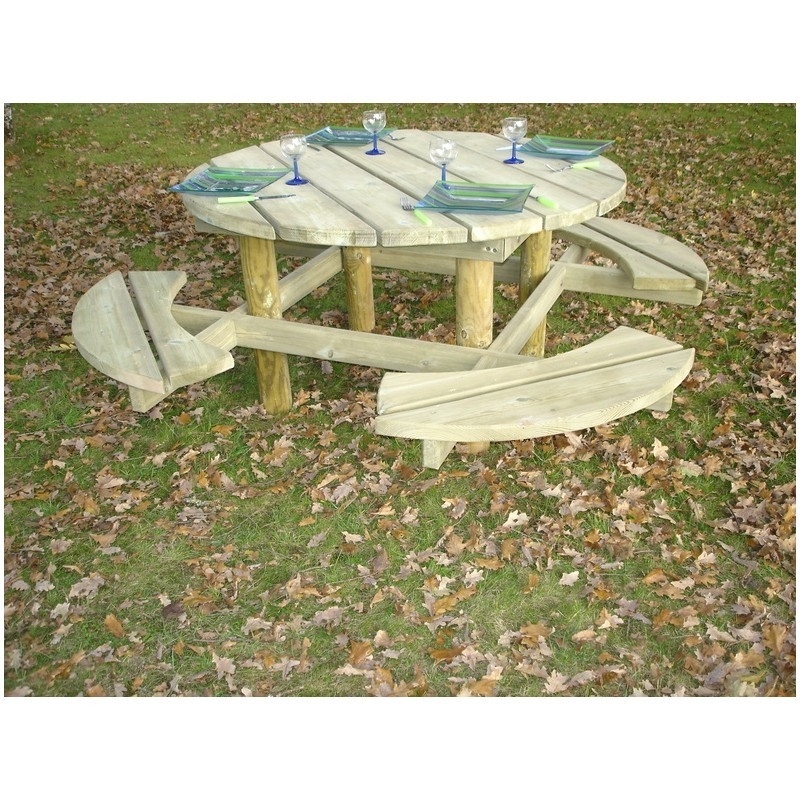 Table de pique-nique ronde en bois autoclave - Table de jardin en pin